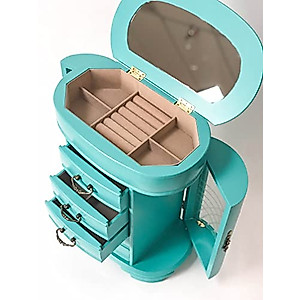 Hives & Honey Daphne Oval Glass Turquoise Jewelry Chest Jewelry Organizer Box Case Mirrored Storage