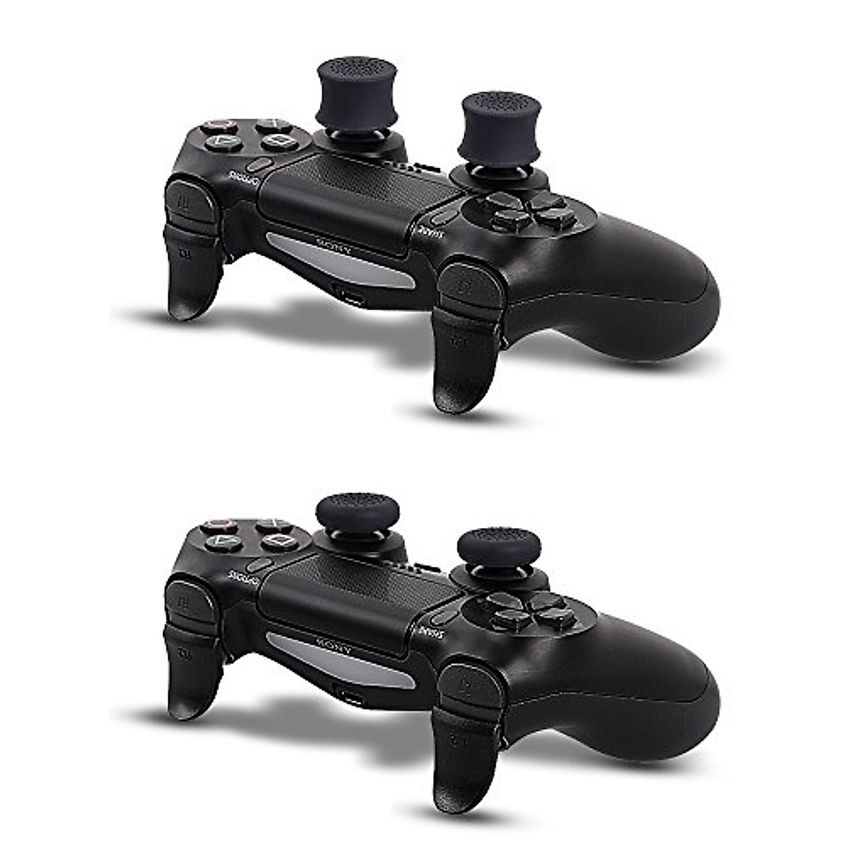 PS4 FPS Games Accessories Kit Anti Slip Silicon Analog Stick Thumb Grips Set with Trigger Extensions for Playstation 4 / Slim/Pro Controller (Black)