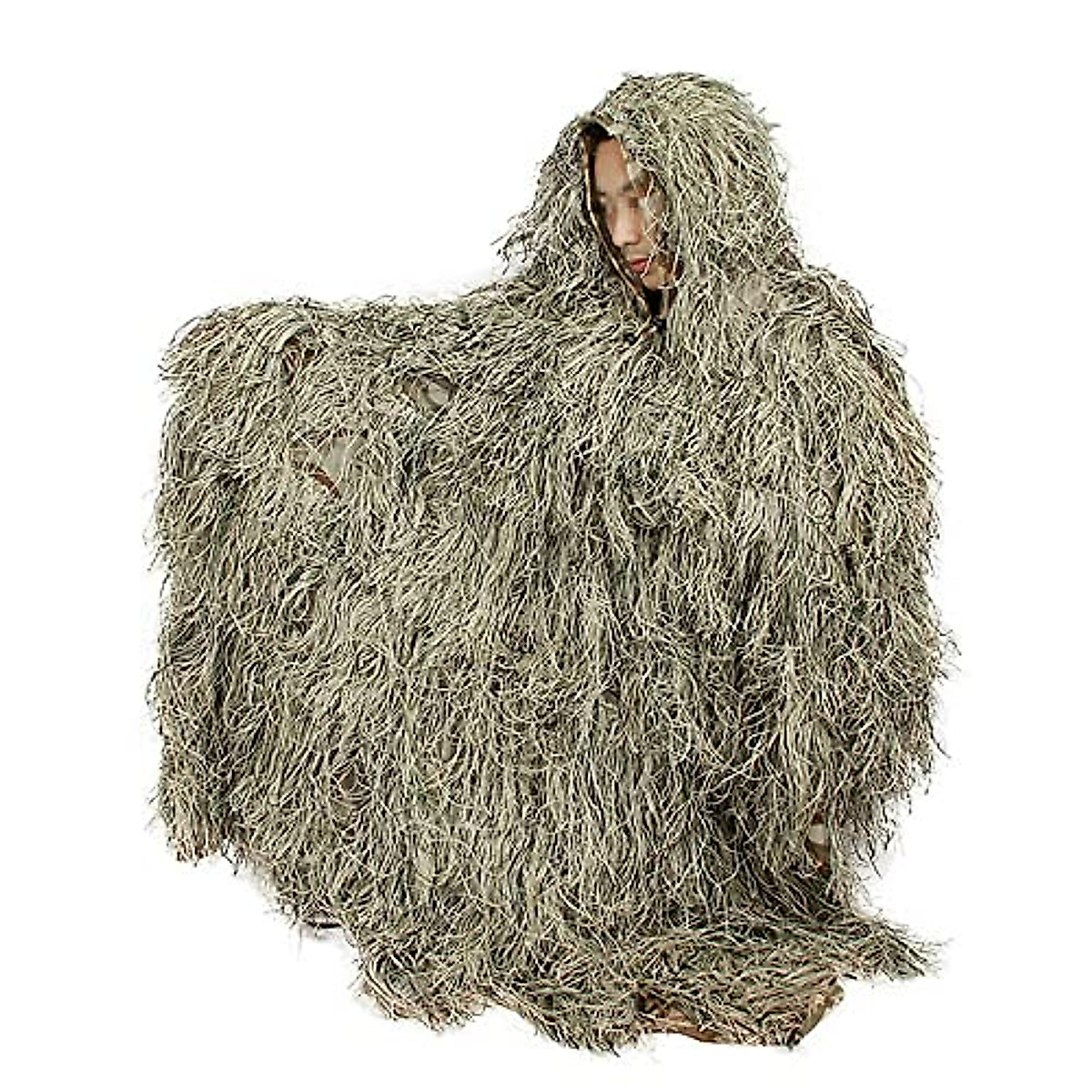 MOBUKJUU Outdoor Hunting Ghillie Suit Ghillie Clothes Top Men Camouflage Hunting Ghillie Suit Outdoor Jungle Hunting Cloak Poncho (Desert Sand)
