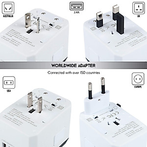 Power Plug Adapter - International Travel (w/5 USB Ports and USB Type C)- Work 150+ Countries - 220 Volt Travel Adapter - Type C A G I A/C - UK Japan China EU Europe European