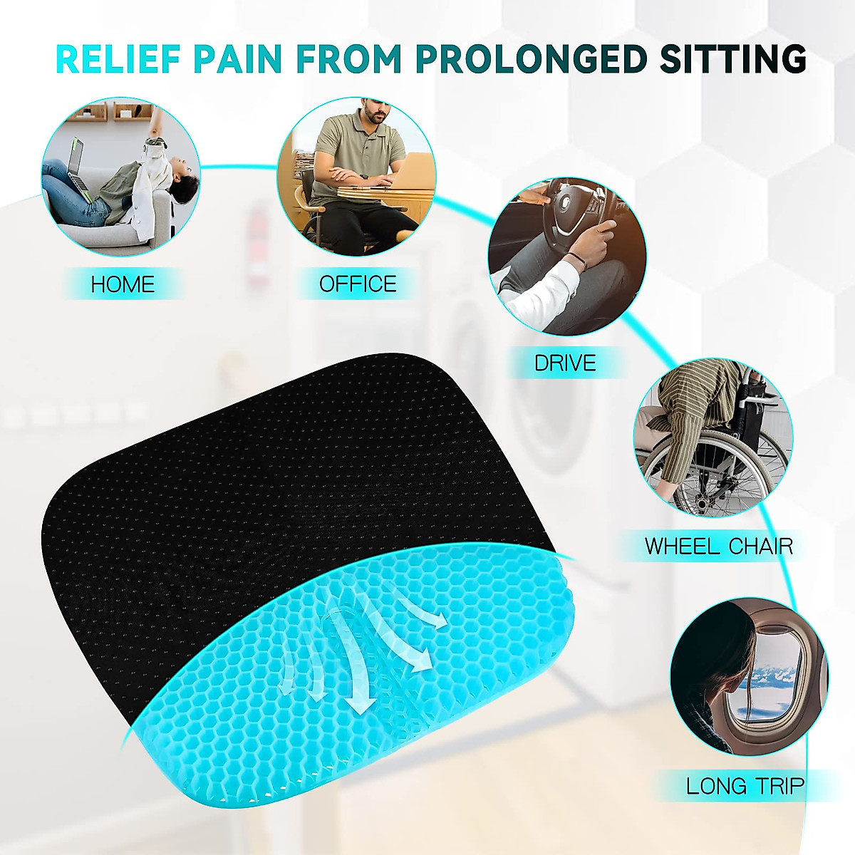 ZNCMRR Gel Seat Cushion for Office Chair, Soft Honeycomb Egg Seat Cushion with Non-Slip Cover for Sciatica and Tailbone Pain Relief, Perfect for Wheelchair, Car, Desk Chair