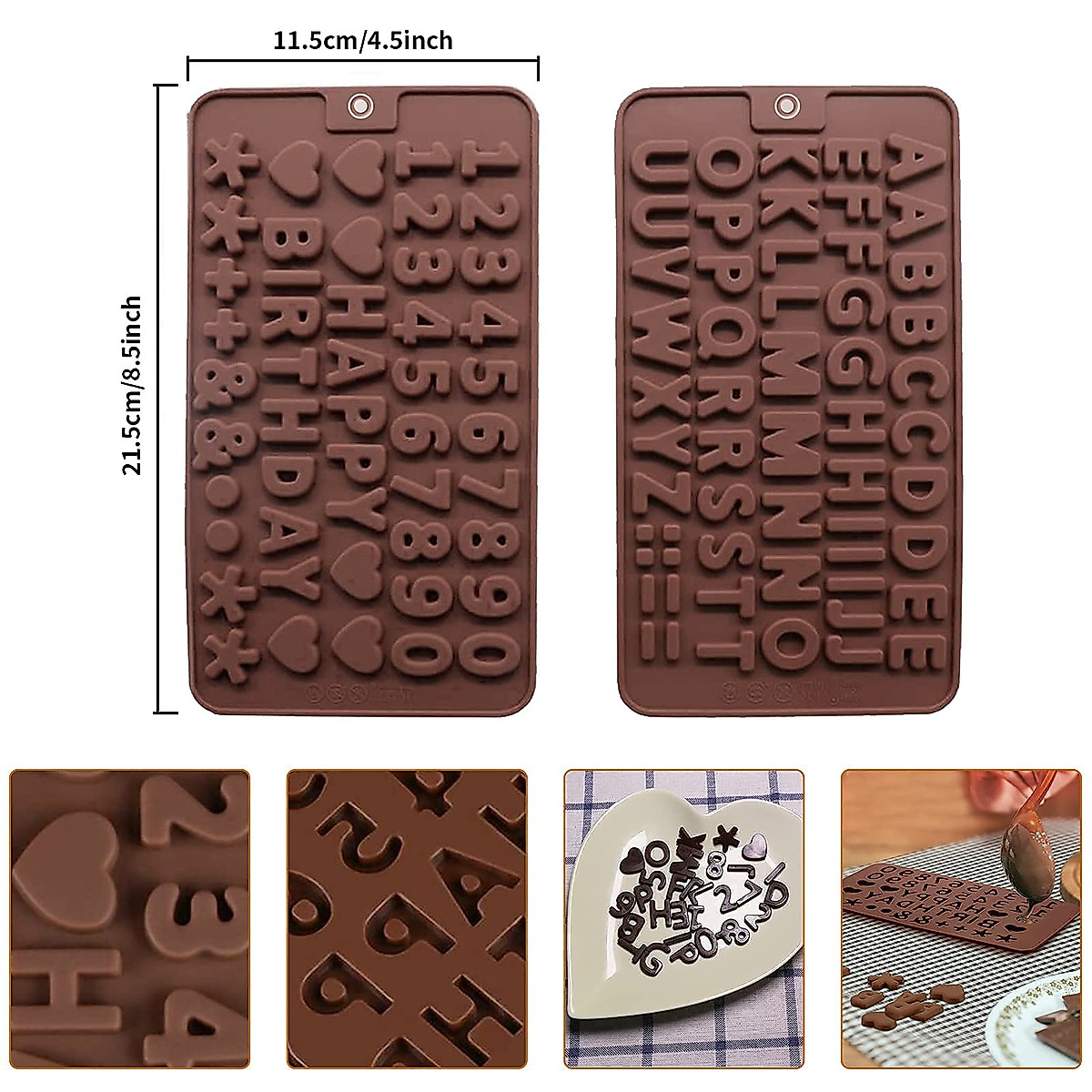 Qefuna Heart Shaped Chocolate Mold Set Includes Round Cylinder Candy Mold,Cavities Heart Mold,Piping bag,Wood Hammer,Chocolate Bomb Mold,Diamond Heart Mousse Cake Mold Tray