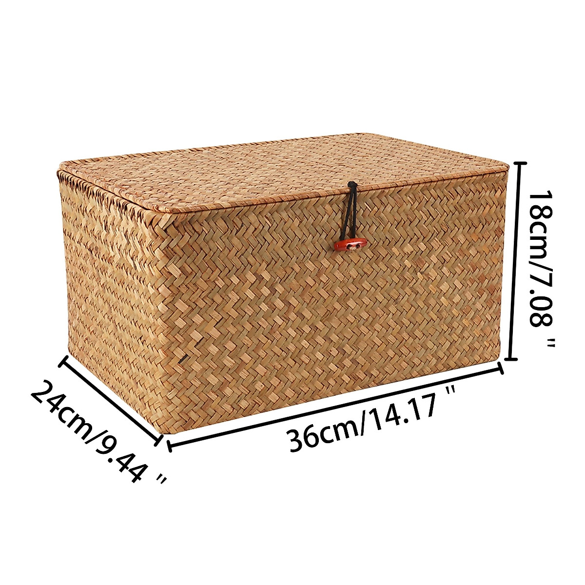 Moosky Wicker Shelf Baskets with Lid,Natural Seagrass Storage Basket Boxes Handwoven Rectangular Baskets Bins Multipurpose Home Organizer Decor (Large)