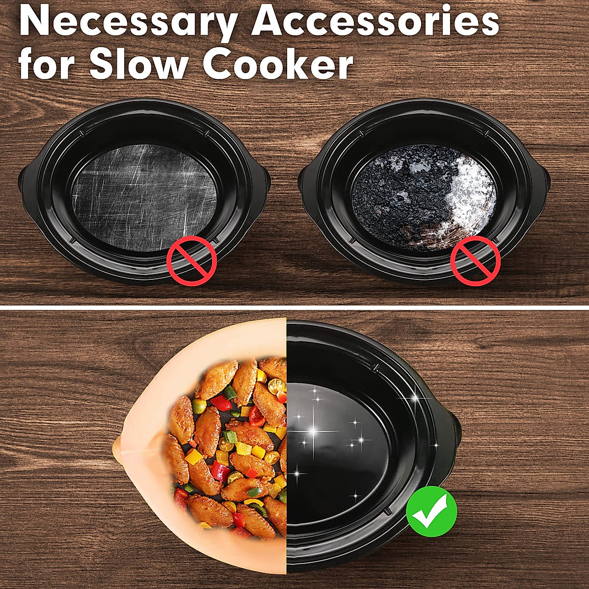 3 Pack Silicone Slow Cooker Liners - Reusable & Leakproof Fit 6-8 Quarts Crockpot，Dishwasher Safe Cooking Liners for Oval or Round Pot
