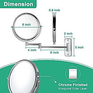 DECLUTTR 8 Inch Wall Mounted Magnifying Mirror with 10x Magnification, Double Sided Vanity Makeup Mirror for Bathroom, Chrome Finished