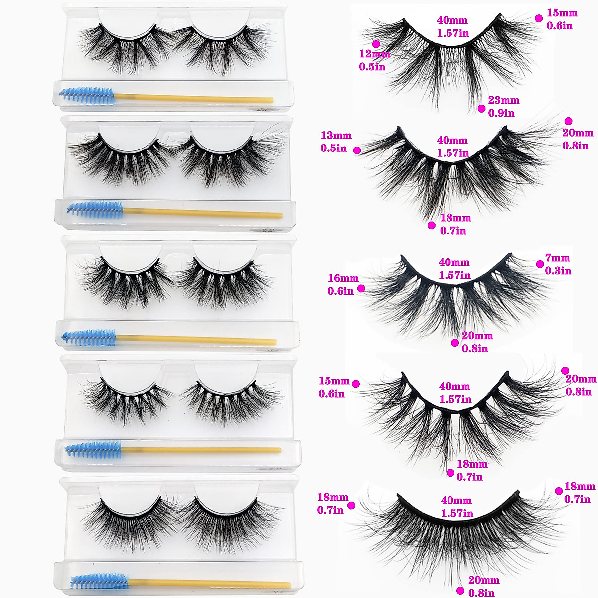 Wholesale lashes, Faux Mink lashes bulk, 30 pair 10 Styles Lashes with lash brush, 15-22mm Fake Lashes, Fluffy Wispy Natural Volume Lashes, Handmade Reusable Soft lashes, Lashes Bulk