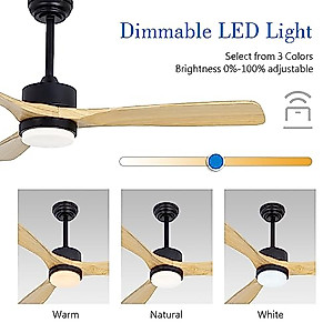 VACILL 52 inch Wood Ceiling Fans with Lights and Remote 120V,DC Motor,Indoor Outdoor Noiseless Reversible Ceiling Fan,6 Speed Levels,LED Dimmable,Color Natural