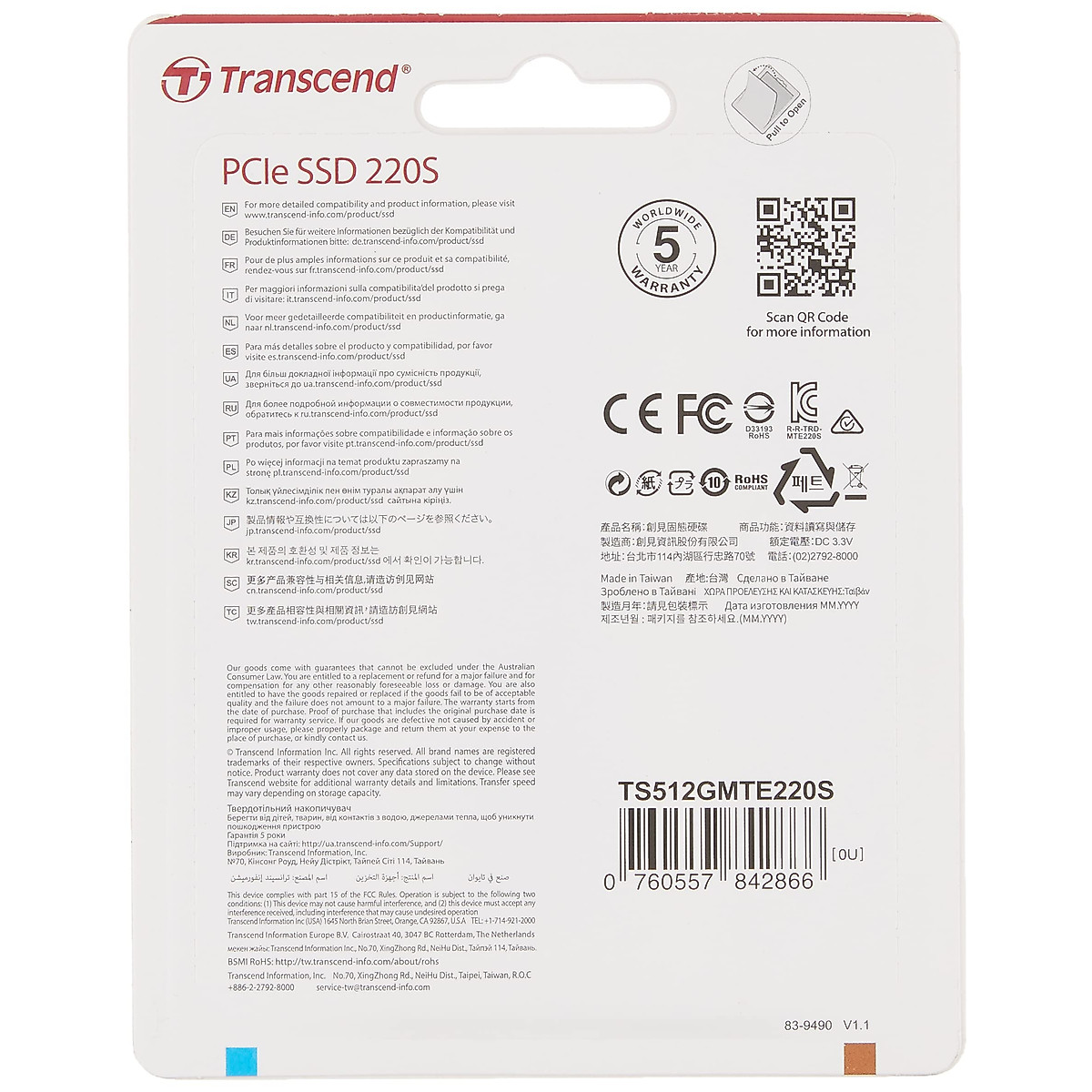 Transcend TS512GMTE220S 512GB M.2 NVMe PCIe Gen3x4 MTE220S Internal Solid State Drive