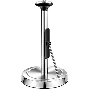 SMARTAKE Standing Paper Towel Holder, Rustproof Paper Towel Organizer with Tension Arm, Modern Toilet Paper Holder with Weighted Base, Roll Dispenser for Kitchen Countertop Home Dining Table, Silver