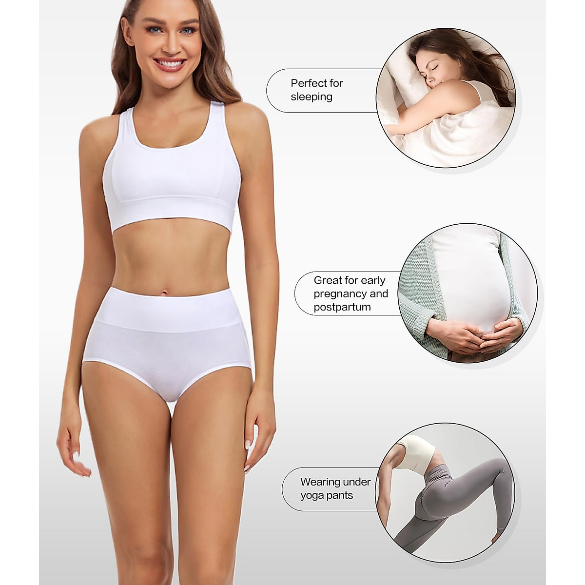 wirarpa Women's Cotton Underwear Panties High Waisted Full Briefs 4 Pack Ladies No Muffin Underpants White X-Large