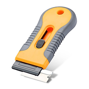 Mnixy Cleaning Tool Scraper with 5 Spare Replacement for Ceramic hobs Glass Oven Door, 11.55cm, Yellow