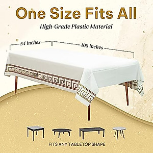 Amatra Disposable Table Cloth, Waterproof Table Cover, Classy Plastic Table Cloth, Rectangle Tablecloth, White Table Cloth with Gold Versa Margin, 140 g Plastic Table Cover, 54x108 inches, Pack of 4