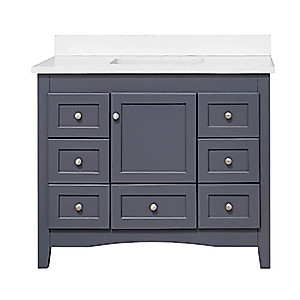 Abbey 42-inch Bathroom Vanity (Quartz/Marine Gray): Includes Marine Gray Cabinet with Stunning Quartz Countertop and White Ceramic Sink