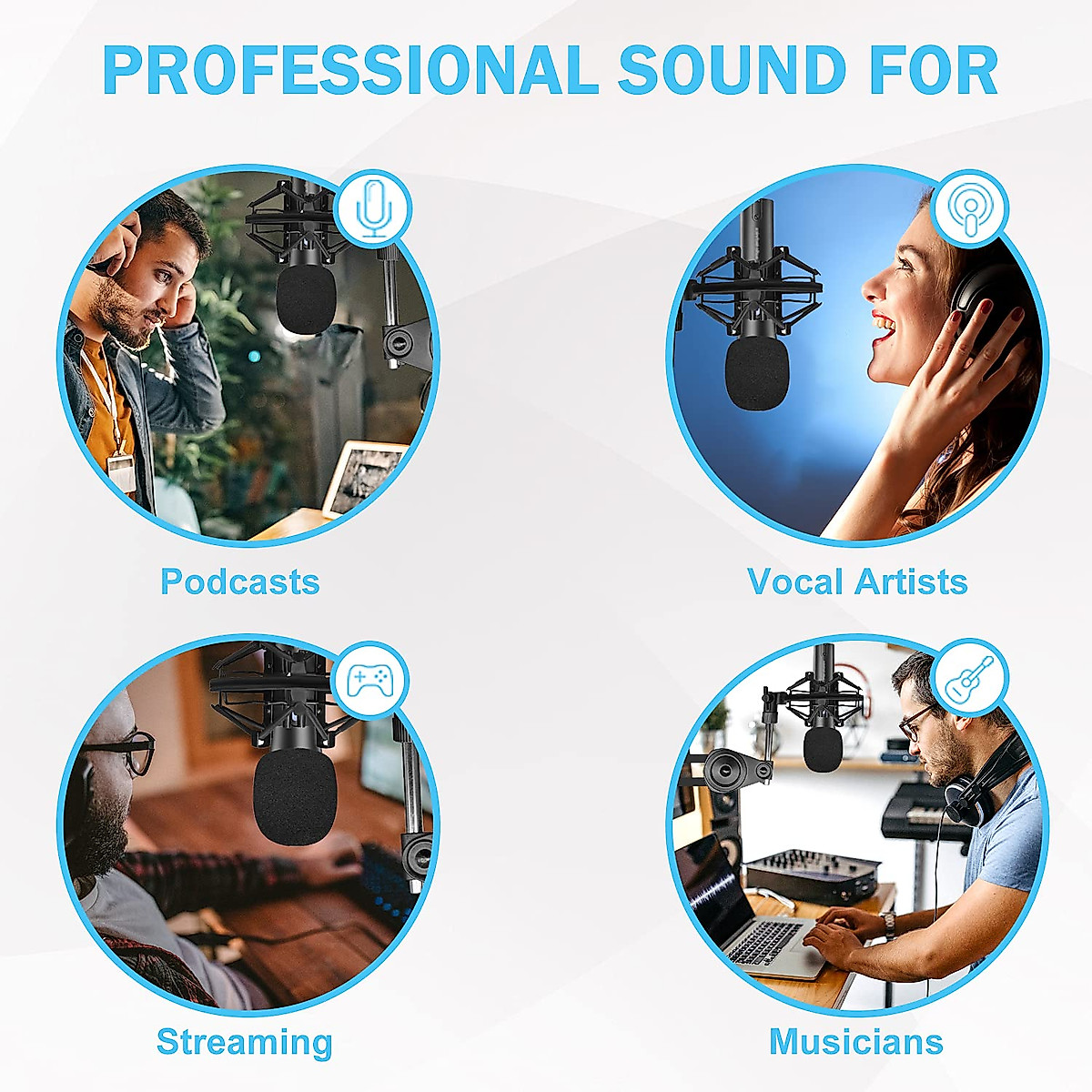 Mictop Q2U USB/XLR Microphone Shock Mount, Microphone Mic Holder with Foam Windscreen for Samson Q2U, ATR2100-USB Microphone, Anti-Vibration Shock Mount with Pop Filter for Reduce Vibration and Noise