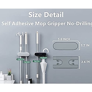 Mop and Broom Holder,Broom and Dustpan Hanger Holder Wall Mount Waterproof Heavy Duty Self Adhesive Gripper No-Drilling,Space Saver Tool Organizers For Kitchen,Garage,Bathroom,Laundry Room (Black)