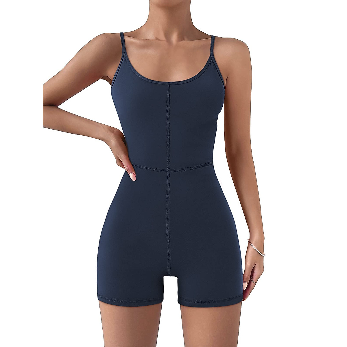 AUTOMET Jumpsuits for Women One Piece Rompers Sexy Shorts Bodysuits Workout Sets Fashion Clothes Summer Gym Outfits Navy M