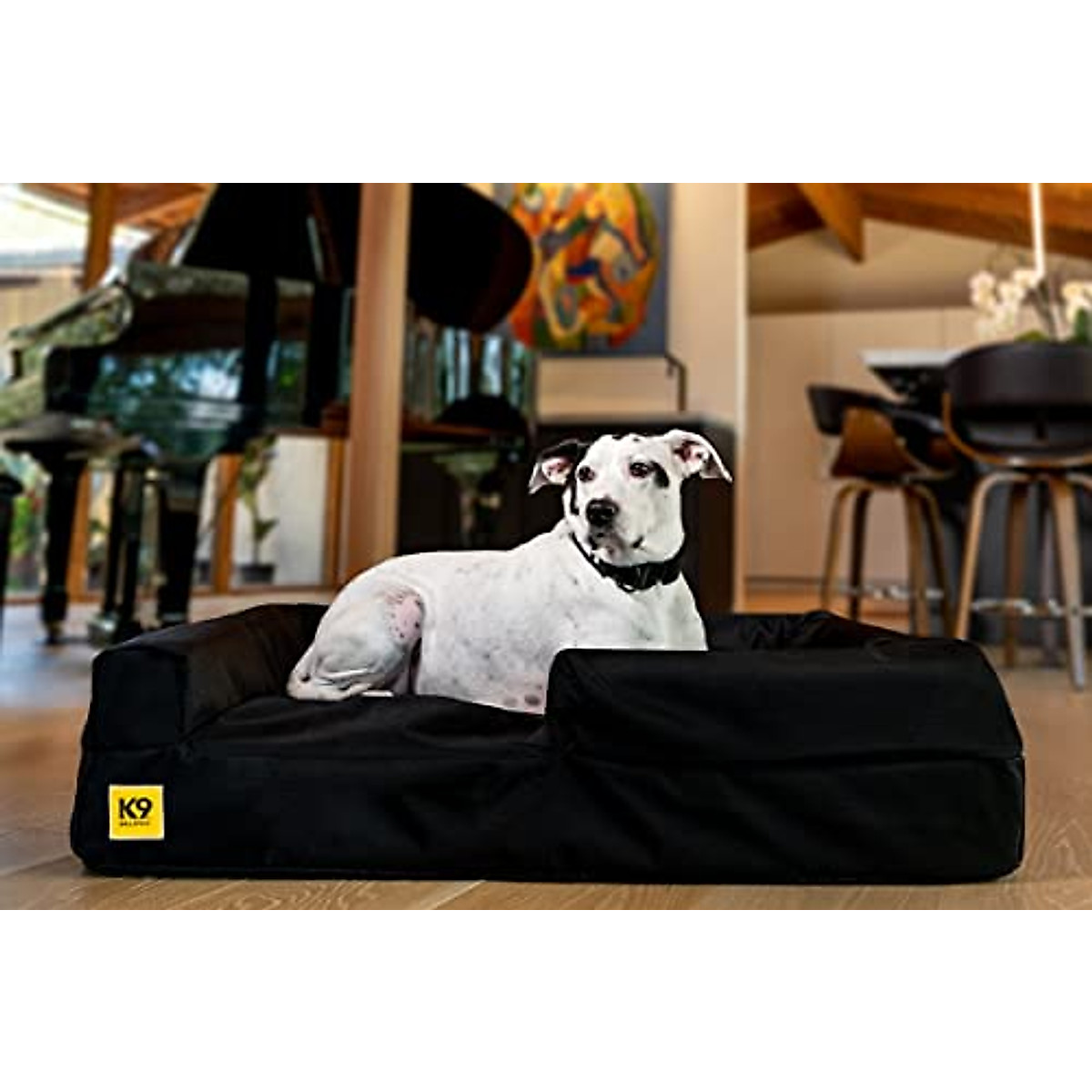 K9 Ballistics Tough Rip-Stop 3.5 Bolster Orthopedic Dog Bed (Medium, Obsidian Black) with headrest. Made for Medium Sized Dogs