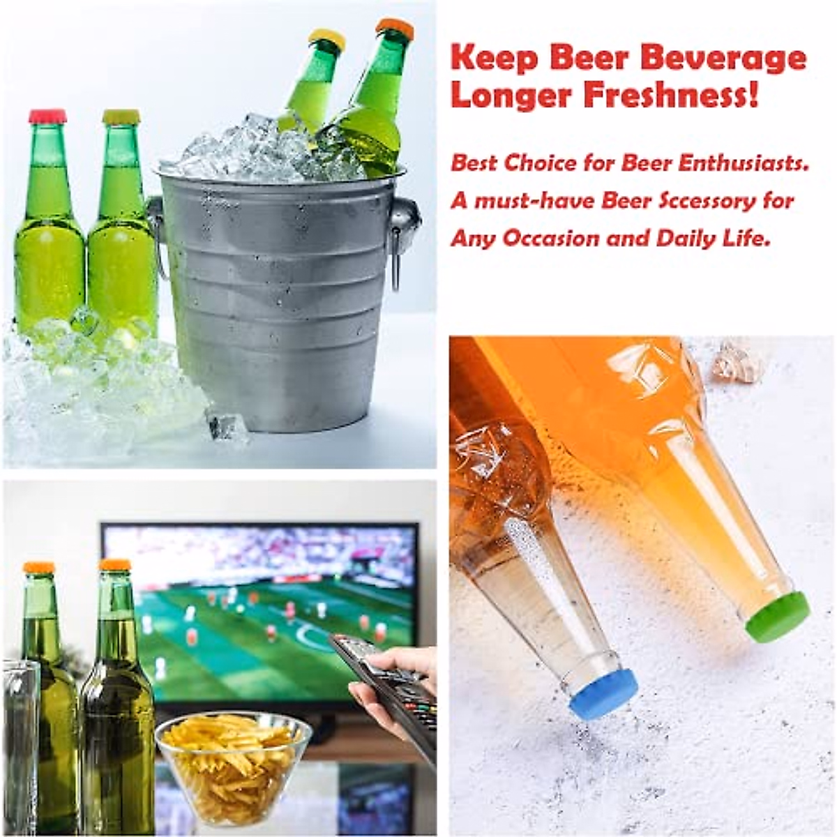 Bottle Caps, Beer Bottle Caps Silicone Reusable Soda Bottle Stopper Hat Sealer Cover for Soft Drink, Beverages, HomeBrew, Kitchen Gadgets, Prevent Spillage, Dishwasher Safe, BPA-Free (Mix, 6 Pack)