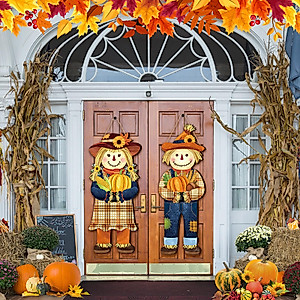 Barydat 2 Pcs Fall Welcome Sign for Front Porch Fall Decorations Outdoor Thanksgiving Hanging Scarecrow Decorations Farmhouse Wooden Door Sign for Home Front Door Porch Wall Harvest, 10 x 27.5 Inch