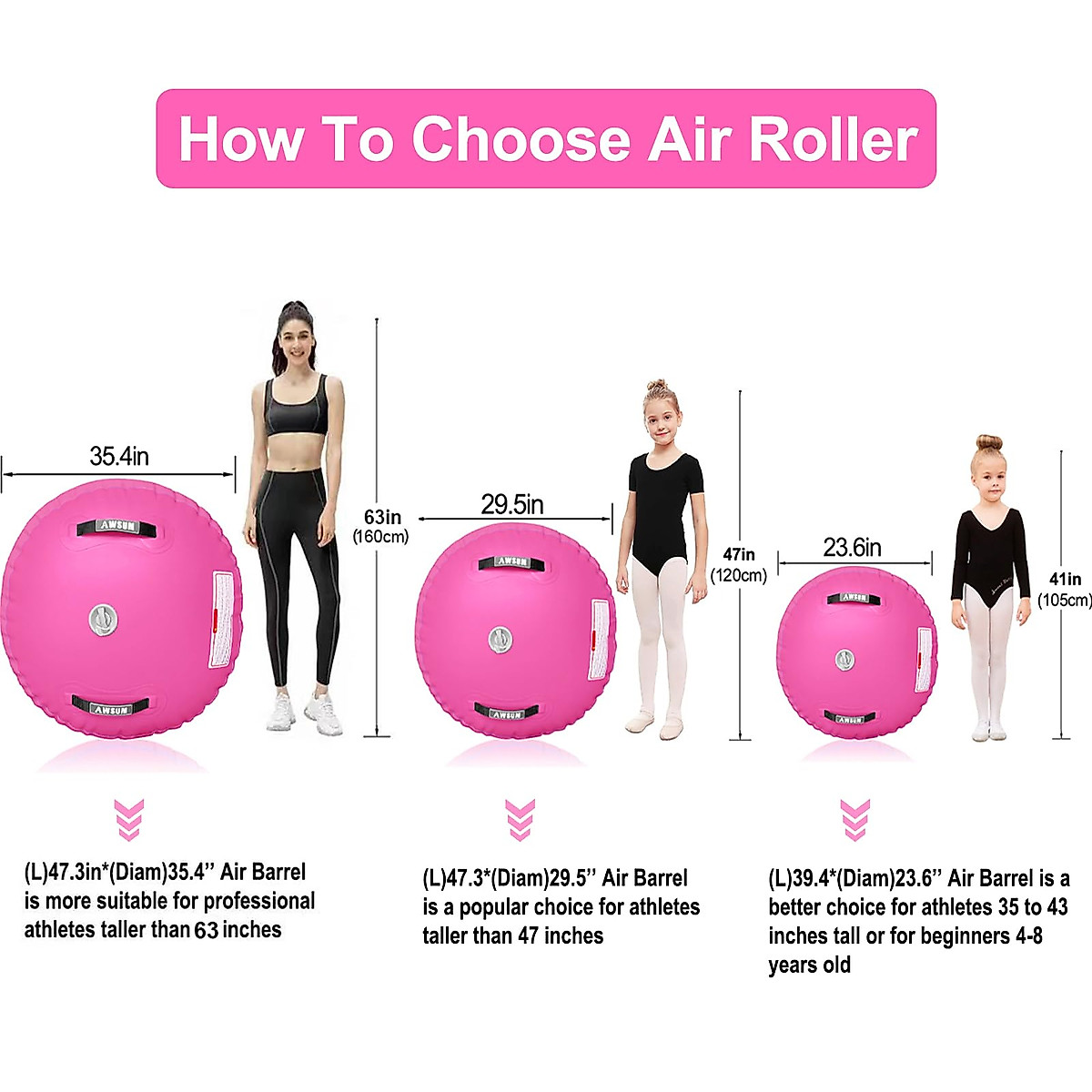 AWSUM 3.3ft L x 2ft Diam Air Roller Tumbling Mat Barrel Backbend Trainer for Gym Inflatable Gymnastics equipment with Electric Pump