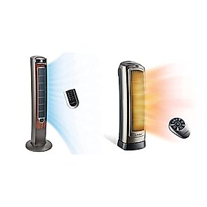 Lasko Portable Electric 42.5" Oscillating Tower Fan & Oscillating Digital Ceramic Tower Heater for Home with Adjustable Thermostat, Timer and Remote Control, 23 Inches, 1500W, Silver, 755320