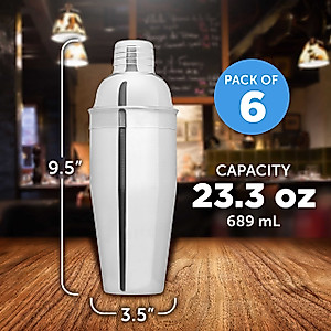 Stainless Steel Shakers 23.3 oz. Set of 6, Bulk Pack - Bartender Kit, Perfect for Martini, Cocktails, Other Beverages - Stainless Steel