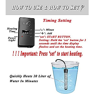 1500W Immersion Water Heater, Smart Submersible Water Heater with Stainless-Steel Guard, Smart Timing, Safe, Portable, Water Heater for Pool Bathtub, Heats 5 Gallons Water in Minutes