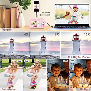 DGVDO Upgraded Pink Digital Camera, 2nd Gen FHD 1080P Digital Camera for Kids with 32GB Card, Video Anti-Shake, Portable Point and Shoot Camera Fill Flash 16X Zoom, Mini Camera DC406-Pink