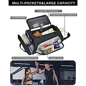 LOKASS Gym Bag for Men/Women-Duffle Sports Bag with Shoe Compartment, Carry On Weekender/Overnight Bag, Waterproof Gym Backpack Travel Bag for Camping (Black，Large)