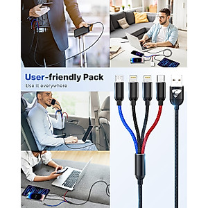 Multi Charging Cable, 2Pack 3.5A Fast Multi Charger Cable 4 in 1 Multiple Nylon Braided USB Cable Universal Charging Cord for Type C Micro USB Port for Cell Phones/IP/Samsung/Ps/LG/Tablets and More