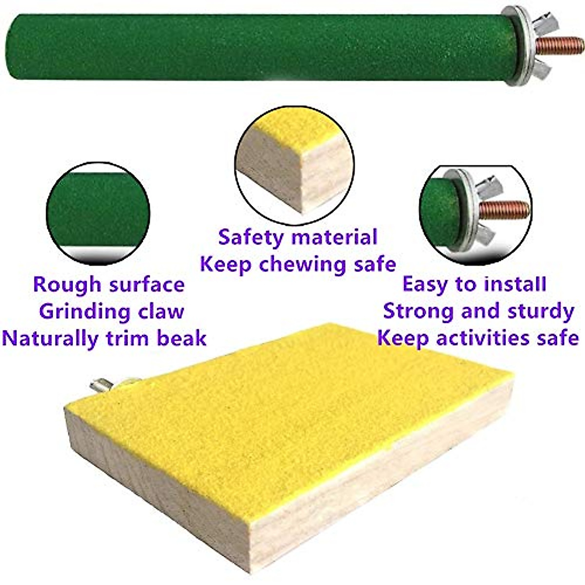 3 PCS Bird Perch Toy Set, Parrot Stand Platform, Bird Rope Swing Climbing Toy, Parrot Paw Grinding Perch Stick Cage Accessories for Parakeet Lovebird Cockatiel Finch Conure Exercise Training Toys