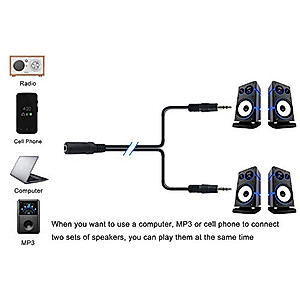 Ancable 6ft 3.5mm Stereo Female to 2-Male Y-Splitter Audio Cable