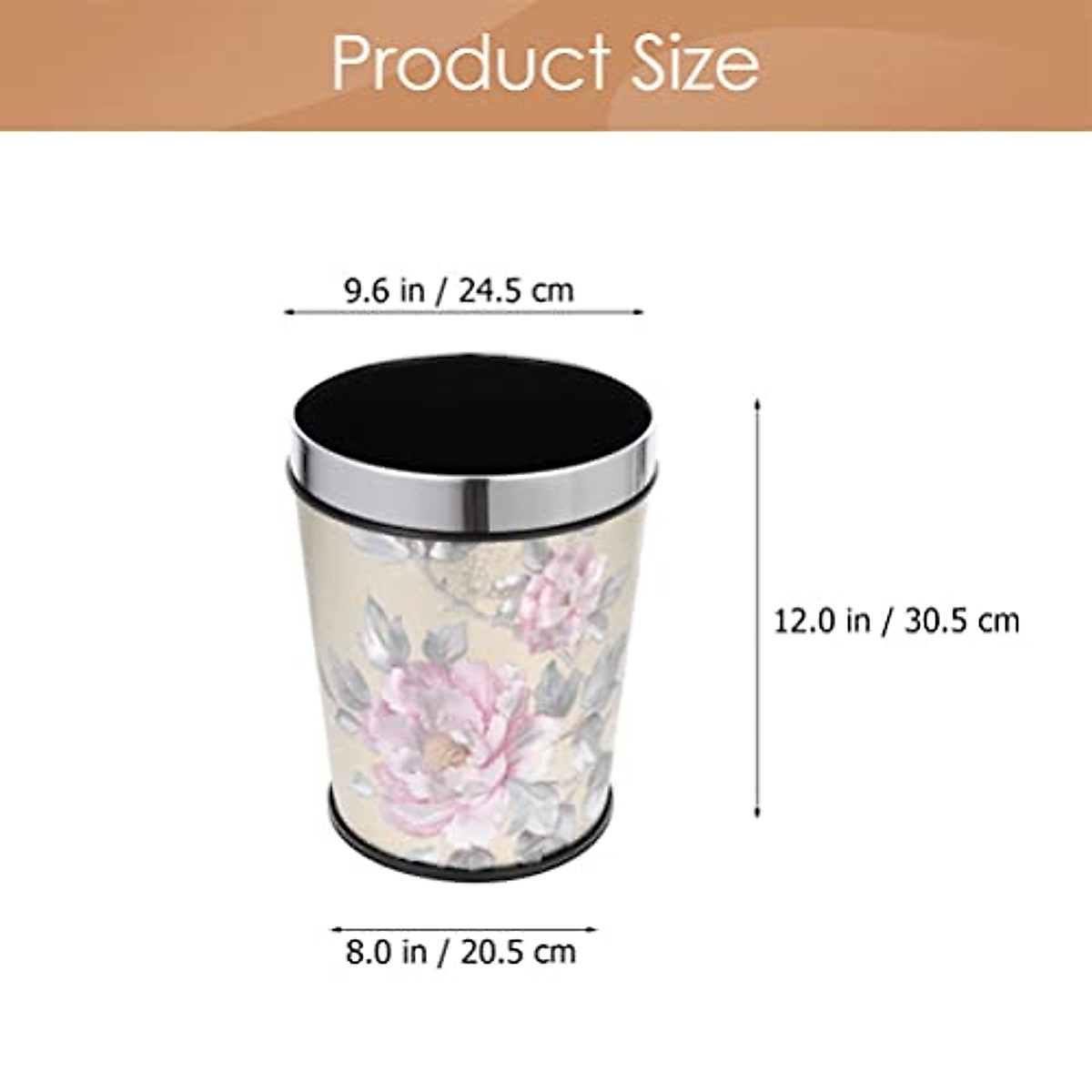 GLEAVI Garbage Bin Garbage Bin Stainless Steel Ring Trash Can Flower Print Kitchen Waste Bin Container Garbage Can Waste Bucket Basket for Bathroom Bathroom Trashcan Bathroom Trashcan