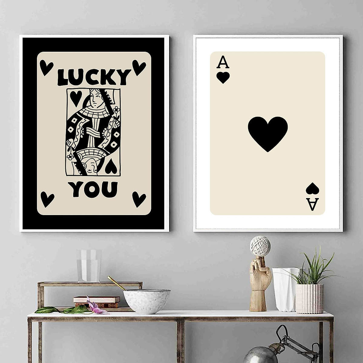 Trendy Retro Wall Art Set Of 2, Retro Trendy Aesthetic Print, Black Ace Card Poster Aesthetic Art , Lucky You Poster, Trendy Wall Art, Funny Art Digital 16x24inch Unframed