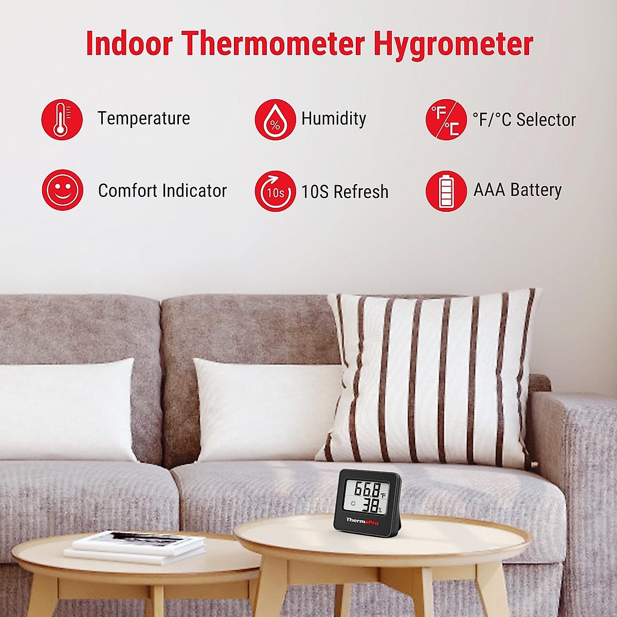 ThermoPro TP157 Hygrometer Indoor Thermometer for Home, Room Thermometer Humidity Meter with Accurate Temperature Humidity Sensor for Greenhouse Baby Room Office-1 Pack