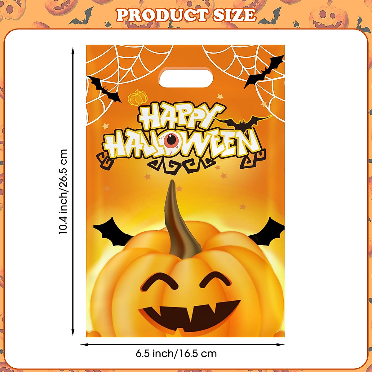 50 Pcs Halloween Goodie Bags with Handles - Happy Halloween Treat Bags, Trick or Treat Gift Bag Bulk, Plastic Halloween Tote Candy Goody Favor Bags for Kids Halloween Party Decorations Favors Supplies