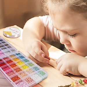 Quefe 44000pcs 2mm Glass Seed Beads for Bracelet Making Kit, 48 Colors Small Beads, Craft Beads Kit for Jewelry Making, with 2 Storage Boxes, Charms, Jump Rings and Clear Elastic String Cord