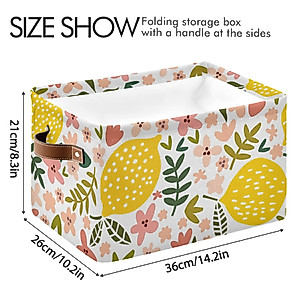 susiyo Lemon Pink Flower Storage Bins 2 Pack, 14 x 10 inch Canvas Storage Basket for Shelves Closet Organizing