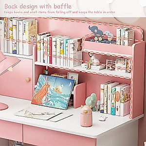 QQXX Cute k*id-s Study Desk with Chair,Wooden Ergonomics Study Desk Table with Drawer and Storage Shelf,Computer Workstation with Bookshelf Hutch,Multi Function Desk and Chair Set for Boys and Girls