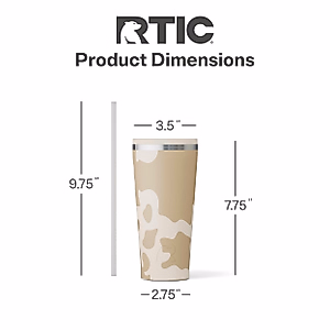 RTIC 20oz Everyday Tumbler Insulated Stainless Steel Portable Travel Coffee Cup with Straw, Spill-Resistant Lid, BPA-Free, Hot and Cold Drink, Brown Cow Hide