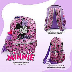 Fast Forward Minnie Mouse Backpack with Lunch Box 16 inch - 6-Piece Set, Minnie Mouse Bookbag, Perfect for Back to School & Elementary Age Girls