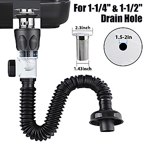 Bathroom Sink Drain Kit P Trap Bathroom Sink - Anti-Odor Flexible Expandable Sink Drain Pipe Snappy Trap with Built in Anti-clogging Stopper for 1-1/4'' & 1-1/2'' Drain Hole or RV Sink Drain