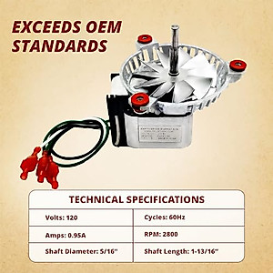 Harman 3-21-08639 Combustion Blower Exhaust Fan Motor Upgrade Fits Pellet Stoves P43 P61 P68 XXV Accentra 52I Advance P35I PC45 PF100 PF120 BA100 BH105 Replaces Part 3-21-08415