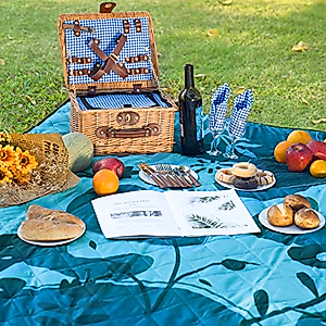 Homde Picnic Blanket 79"x79" Beach Blanket Waterproof Sandproof for Outdoor Beach Camping Hiking Travel Machine Washable Blue Garden