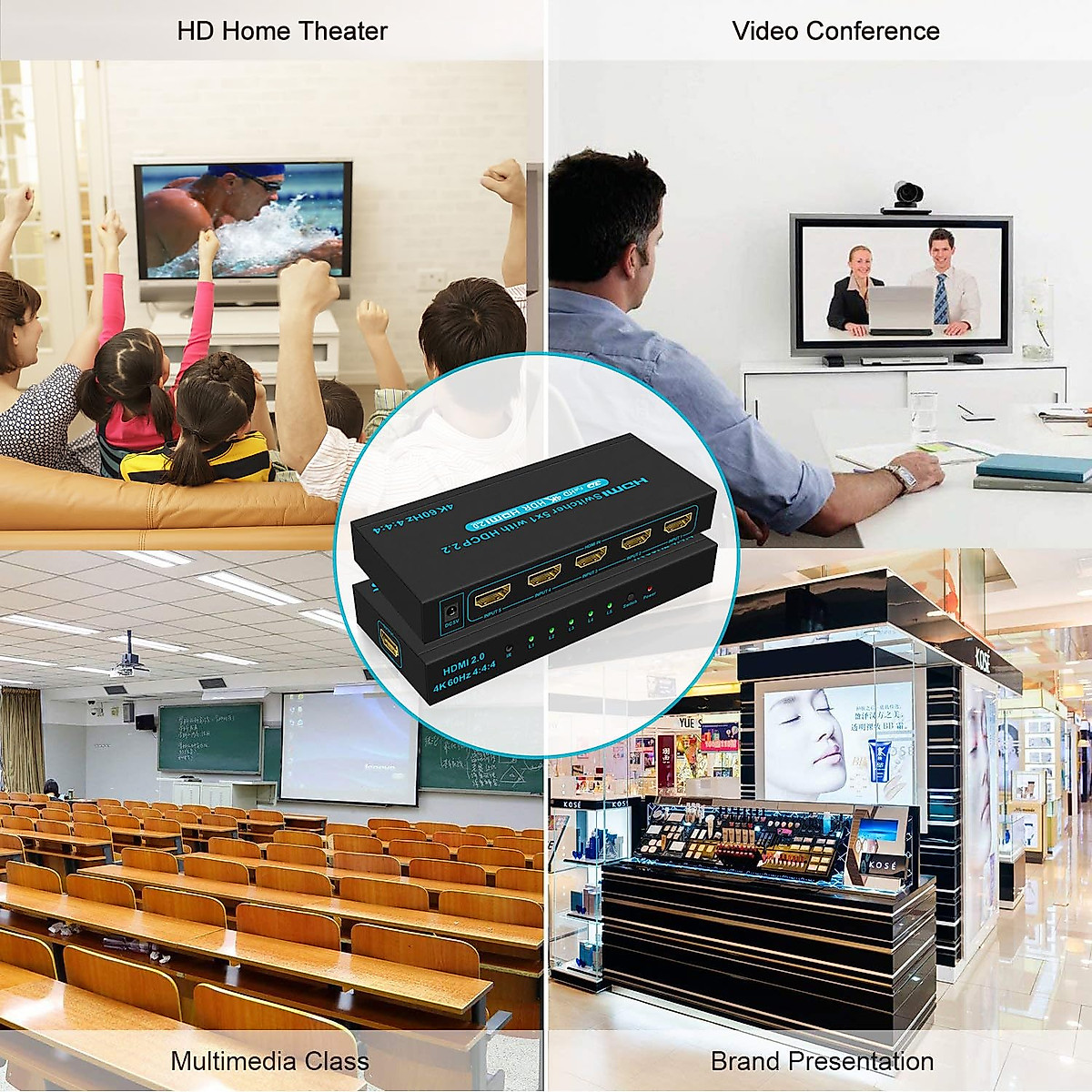 SGEYR 4K HDMI Switcher 5x1 with IR Remote, High-Speed 5 Port HDMI Selector Box 4K@60Hz Support HDR HDCP2.2 for PS5, Xbox, Roku, Fire Stick - Streamline Your Gaming Setup(Black)