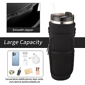 Yurlgst Water Bottle Carrier with Phone Pocket for Stanley Simple Modern 30/40 oz Tumbler with Handle Quencher,Water Bottle Holder with Adjustable Strap,Stanley Cup Accessories for Walking