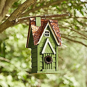 Glitzhome 12" H Green Hanging Distressed Solid Wood Garden Bird House Decoratvie Birdhouse