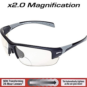 Global Vision Hercules 7 24-Hour Photochromic Bifocal +2.0 Lens Safety Glasses Clear to Smoke Z87.1