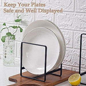 SUNFICON Large Plate Holders 2 Pack Upright Cabinet Dish Organizers Metal Plate Dish Drying Racks Stands Racks for Countertop and Cupboard Black