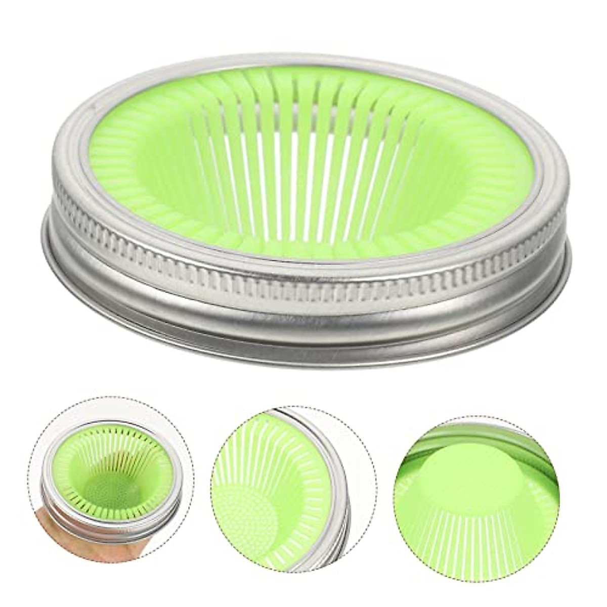 DOITOOL 2pcs Mason Jar Lids Canning Kit Jar Sprouter Lids Sprouting Jar Strainer Lids Sprouting Strainer Screen Sprout Maker for Home Sprouting Lid Sprouting Jar Lids Green Glass Bottle